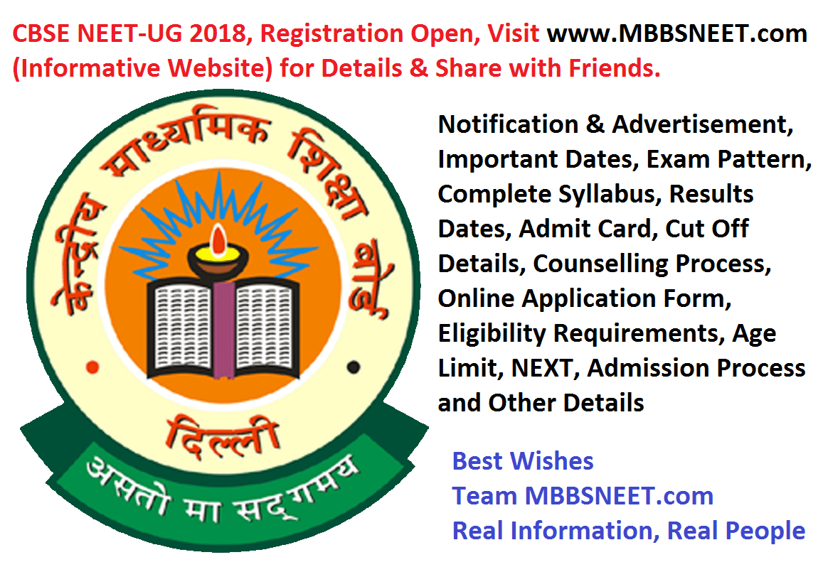 CBSE NEET (UG) – 2018, All Details with Latest Updates – MBBSNEET.com